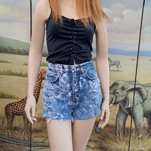 Vtg 80's High Waist Bleached Acid Wash Distressed Cut off Denim Shorts ...
