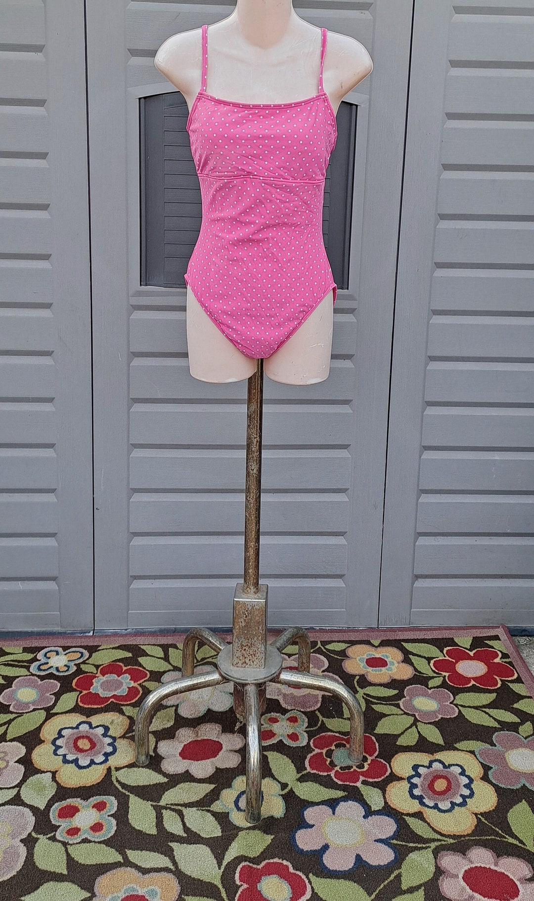 Vintage 80's Adorable One Piece Swmsuit Bathing Suit Pink White Polka ...