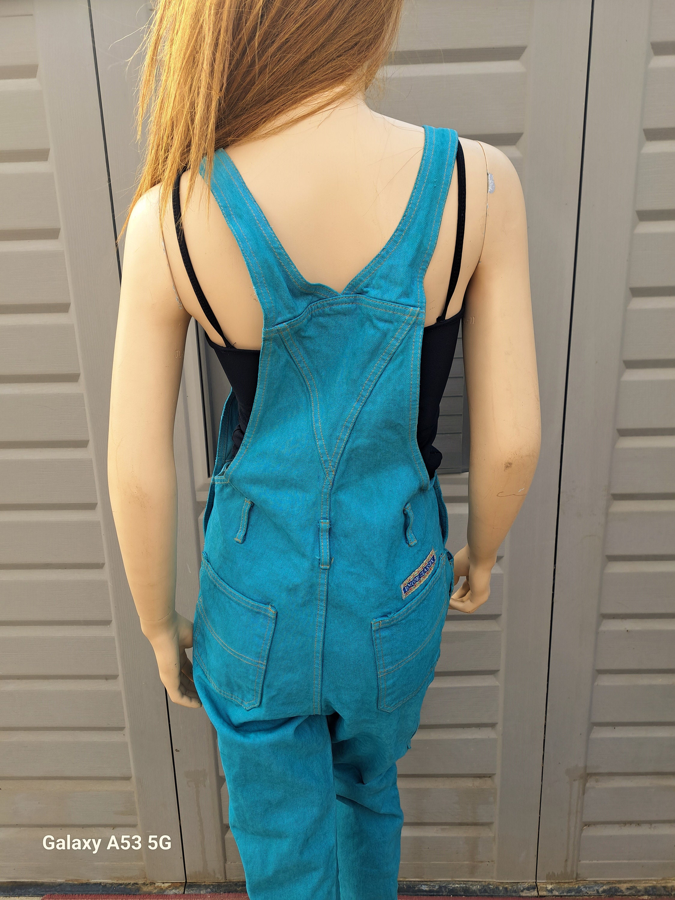 Vintage 80s Denim Overalls Teal Blue Hand Dyed Sz Small - Etsy