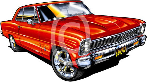 1966 Chevy Nova Muscle Car T-SHIRT 8143 automotive art | Etsy