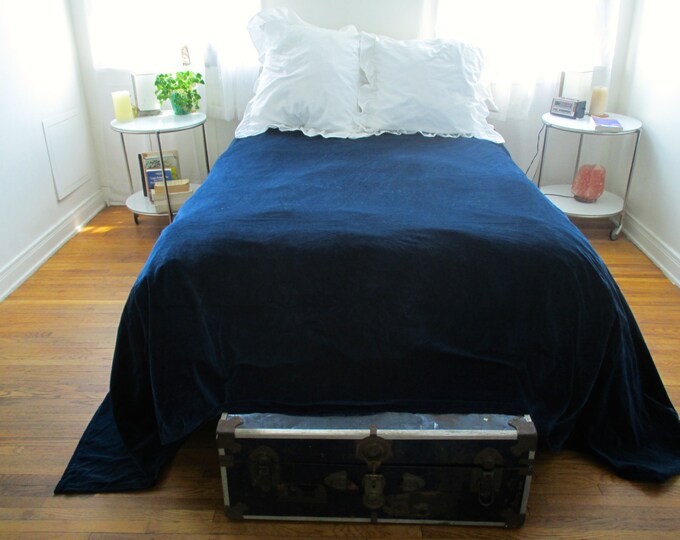 Vintage Blue Velvet Bedspread Extra Large Velvet Throw Deep Blue Cobalt ...