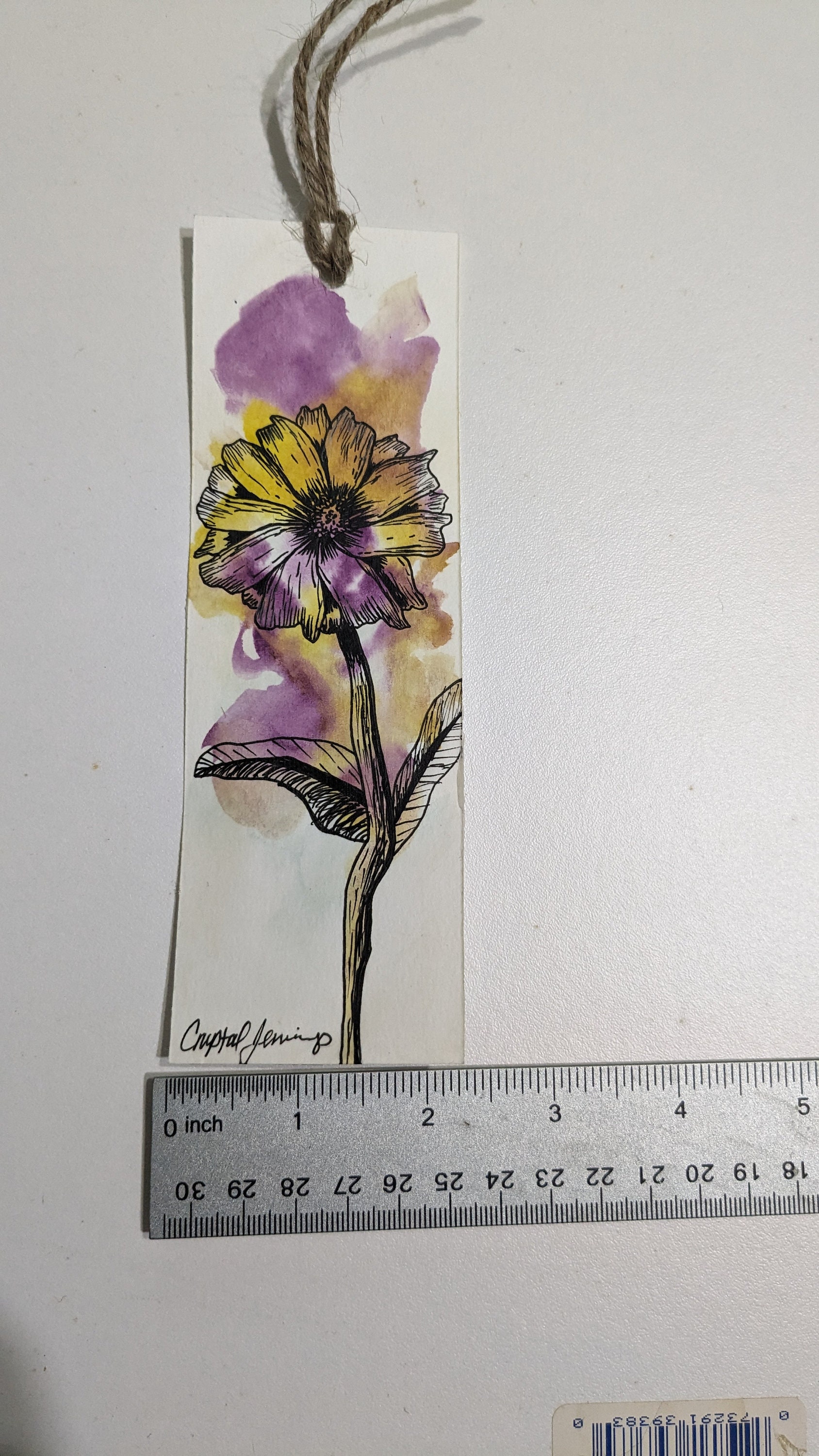 Watercolor Bookmark Flower Hand Painted Ink Drawing - Etsy
