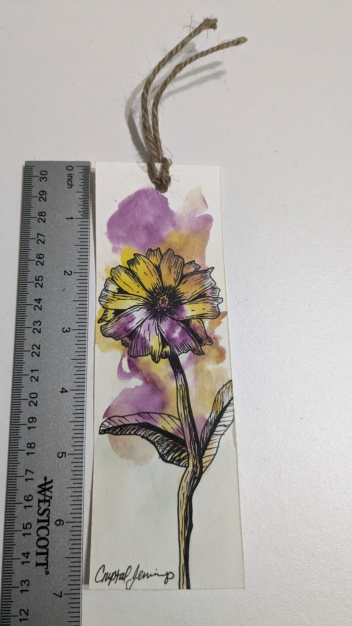 Watercolor Bookmark Flower Hand Painted Ink Drawing - Etsy