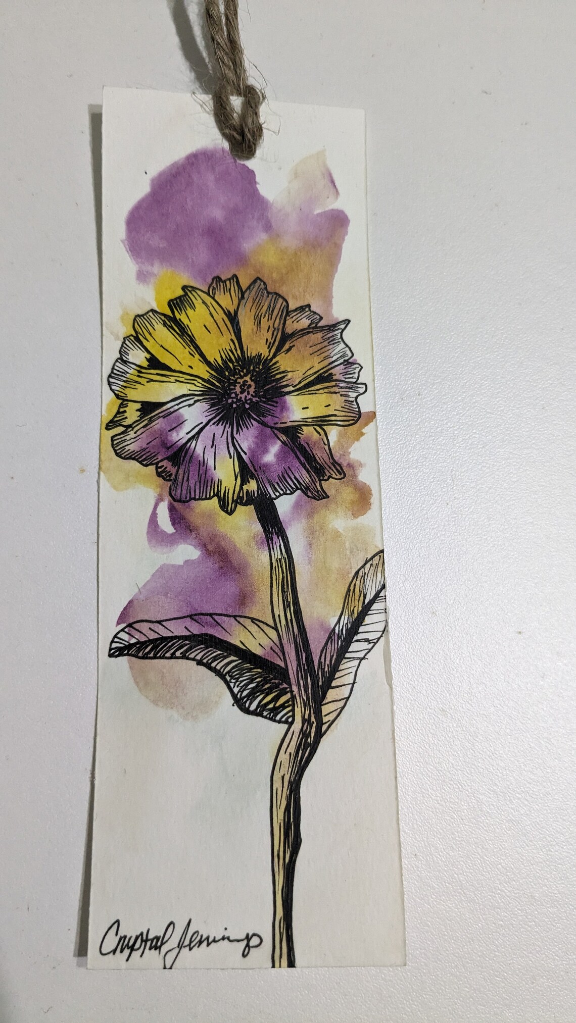 Watercolor Bookmark Flower Hand Painted Ink Drawing - Etsy