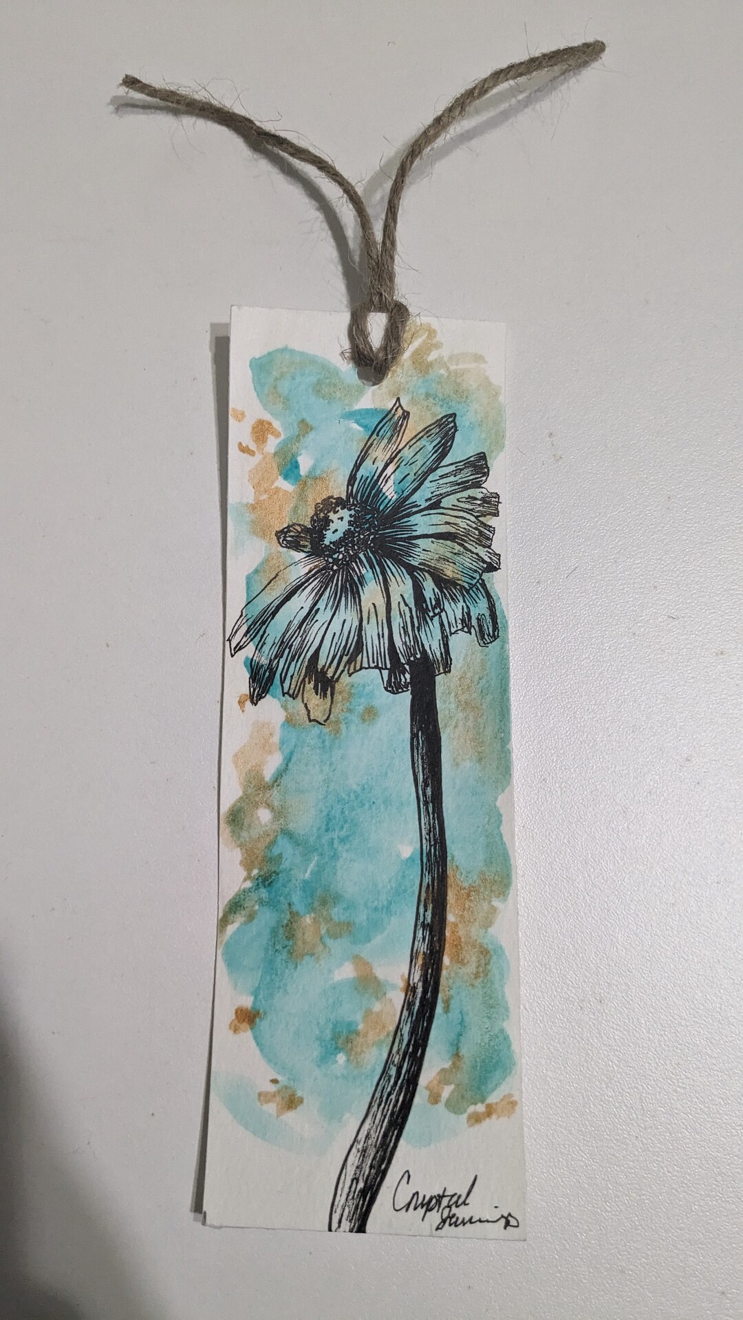 Watercolor Bookmark Flower Hand Painted Ink Drawing - Etsy