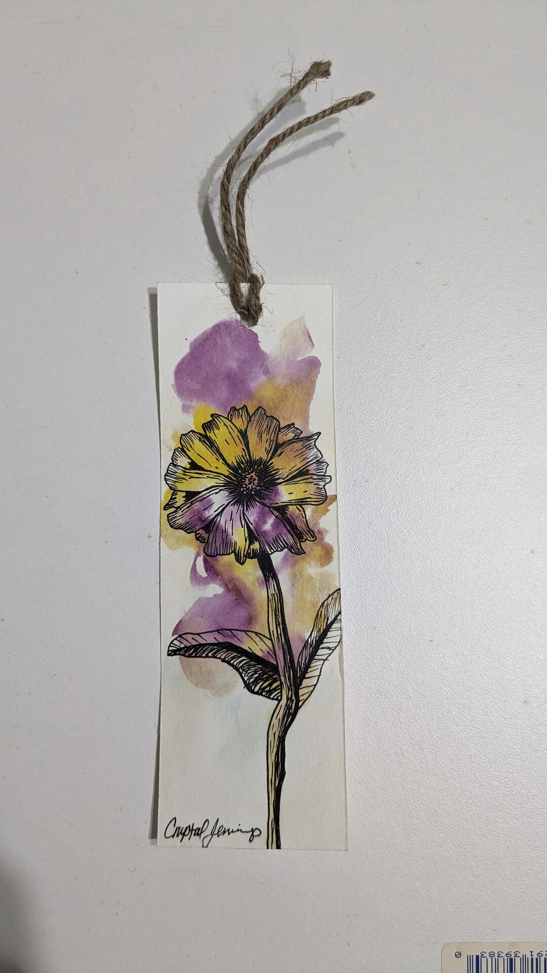 Watercolor Bookmark Flower Hand Painted Ink Drawing - Etsy