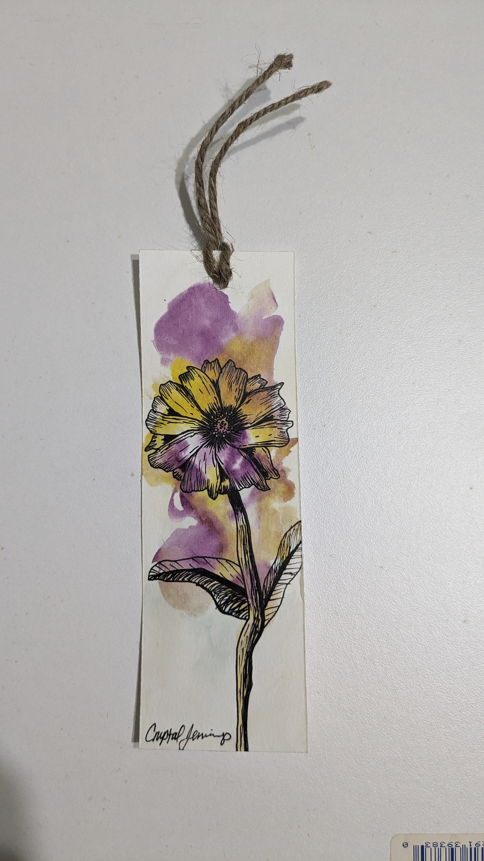 Watercolor Bookmark Flower Hand Painted Ink Drawing - Etsy