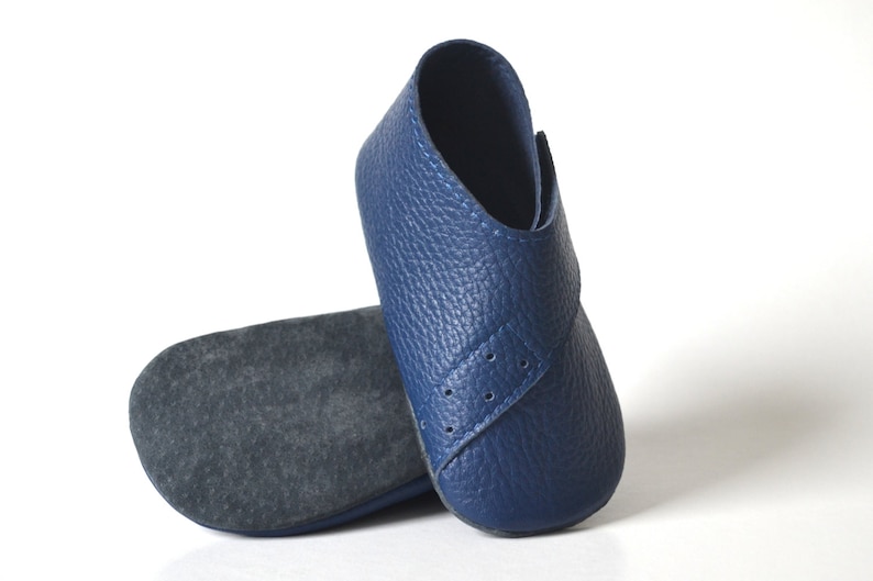 Baby boy slippers Blue baby shoes Leather baby slippers | Etsy