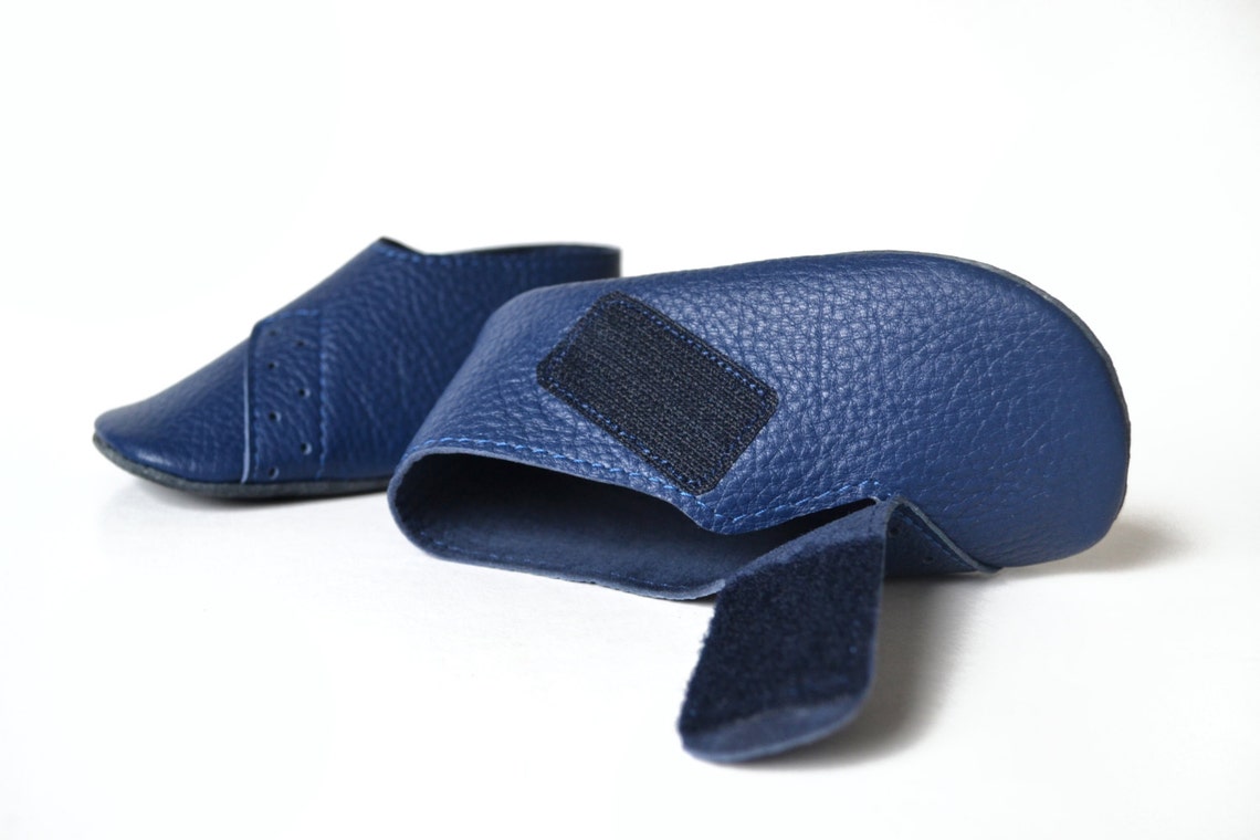 Baby Boy Slippers Blue Baby Shoes Leather Baby Slippers - Etsy