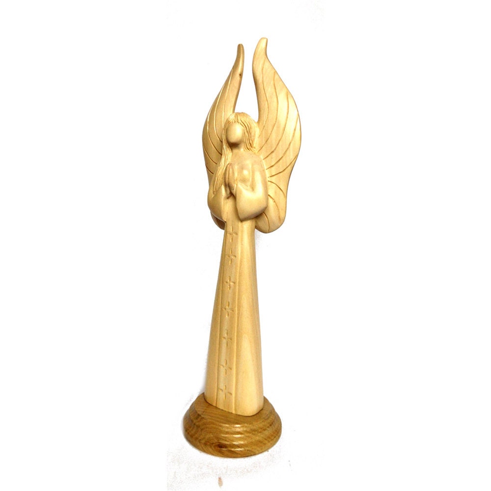 Wood Sculpture white Angel Hand Carved Statue Boho Home Decor - Etsy