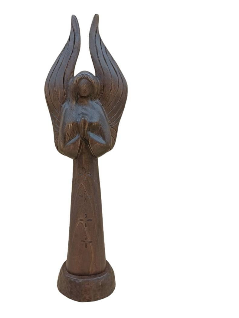 Wood Sculpture praying Angel Hand Carved Statue - Etsy