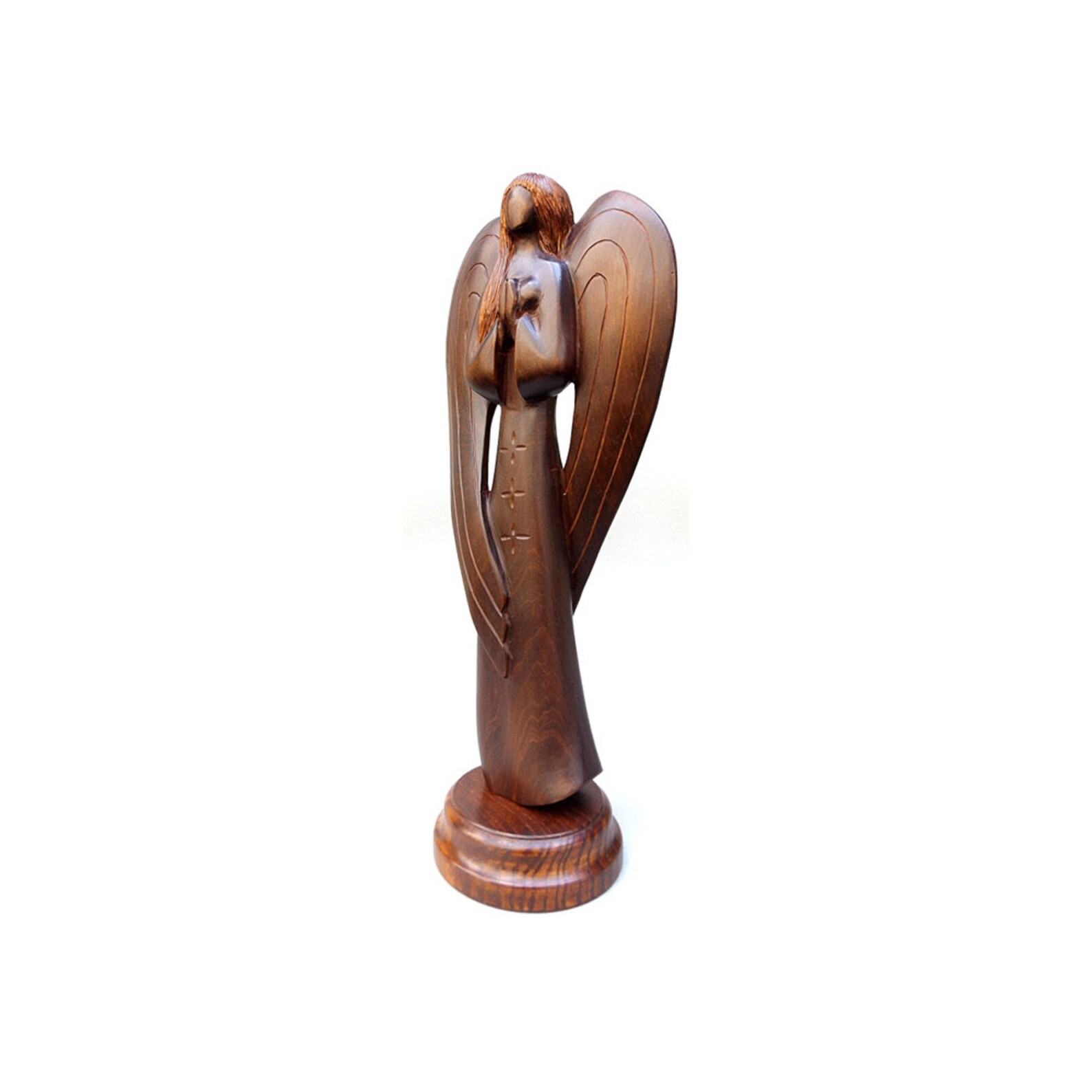 Wood Sculpture Guardian Angel Hand Carved Statue Valentine's - Etsy