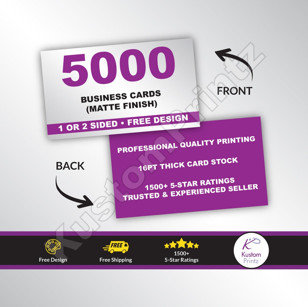 5000 Custom Full Color Business Cards, 16PT Thick, Matte Finish, Free ...