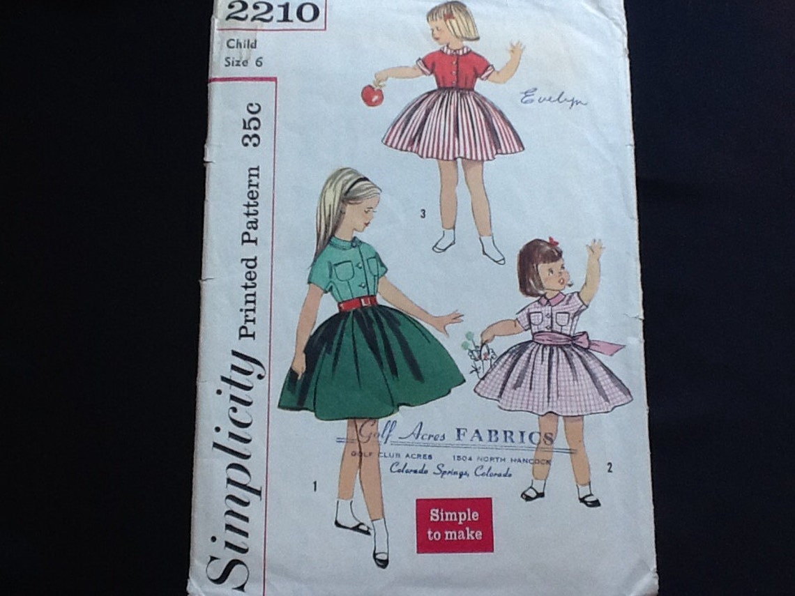 Simplicity pattern 2210. Vintage 1957 girl child one piece | Etsy