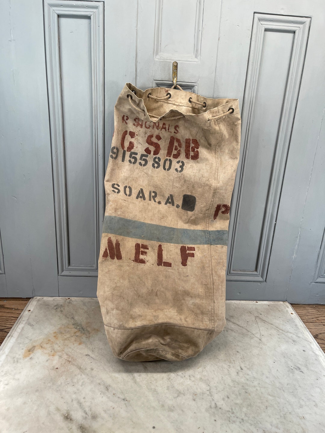 Antique Beige Canvas Military Kit Bag Knapsack Sack With Eyelets and ...