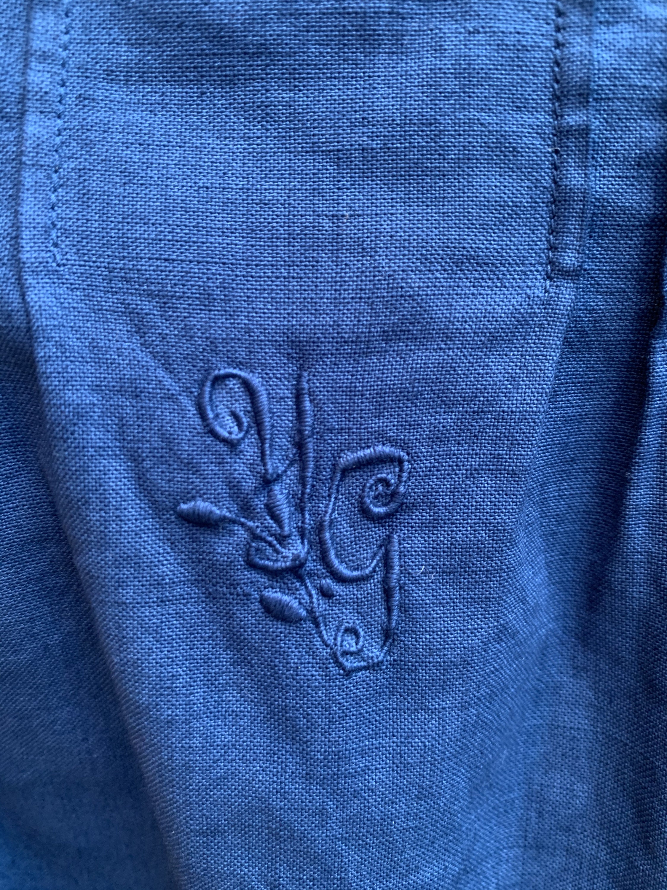 Antique French blue cotton dress initials YG size M UK 12 | Etsy