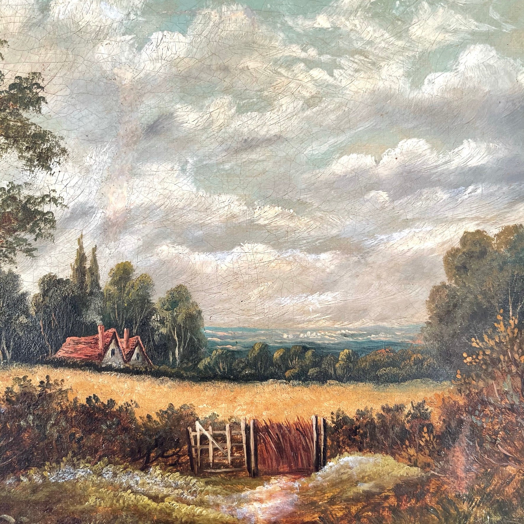 Antique Victorian landscape oil painting of path woods and | Etsy