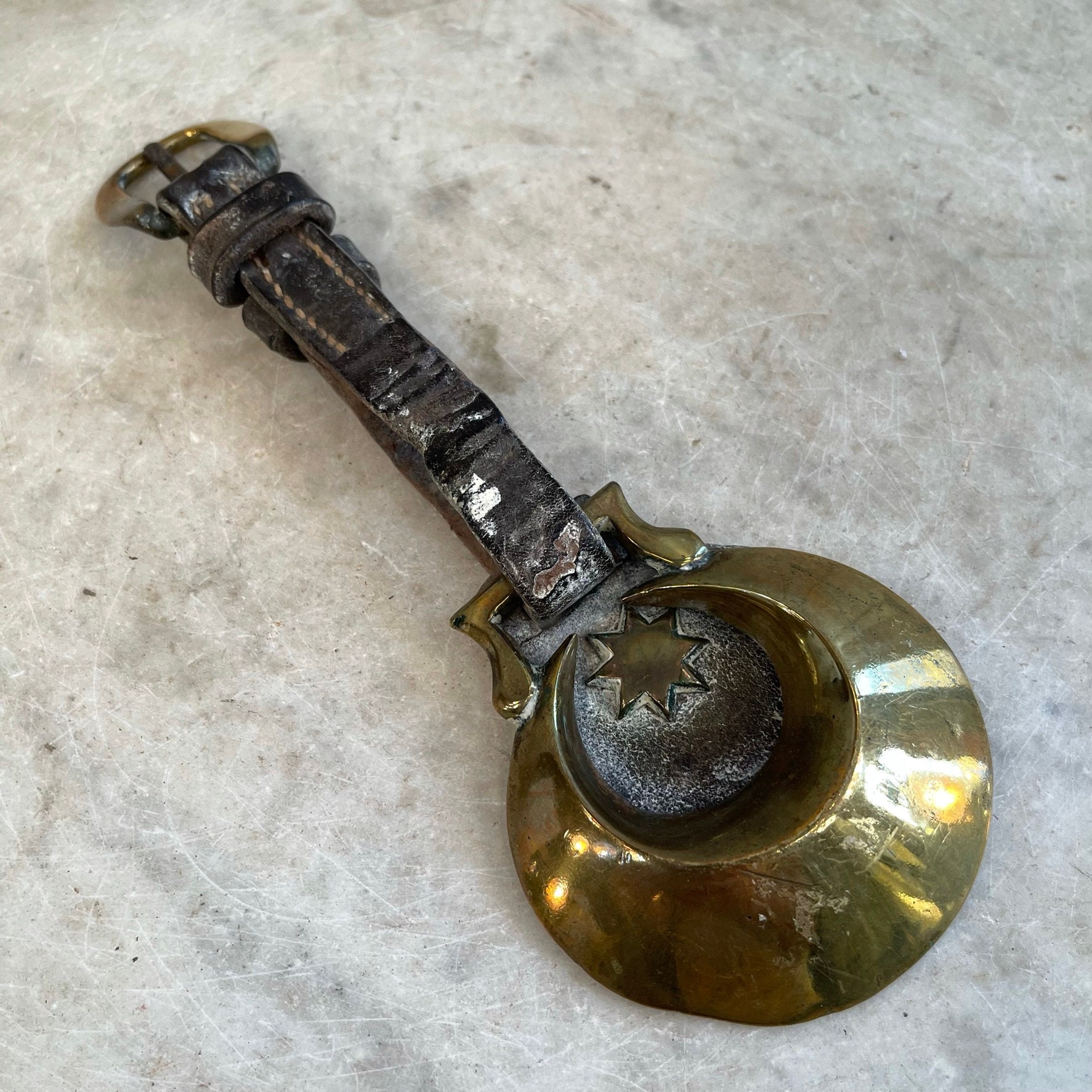 Antique Victorian shire horse brass on leather strap | Etsy