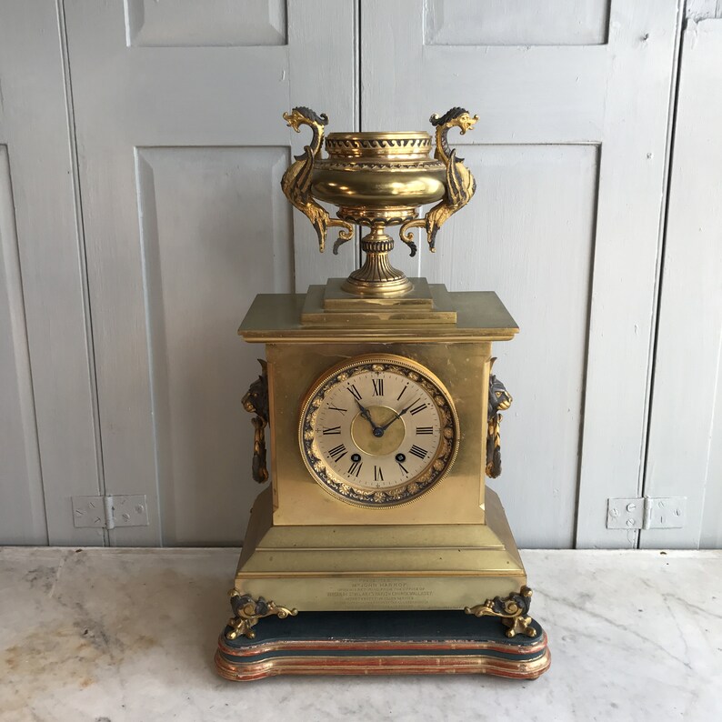 Antique Bronze Decorative Mantel Clock on Gilt Stand by HP & | Etsy