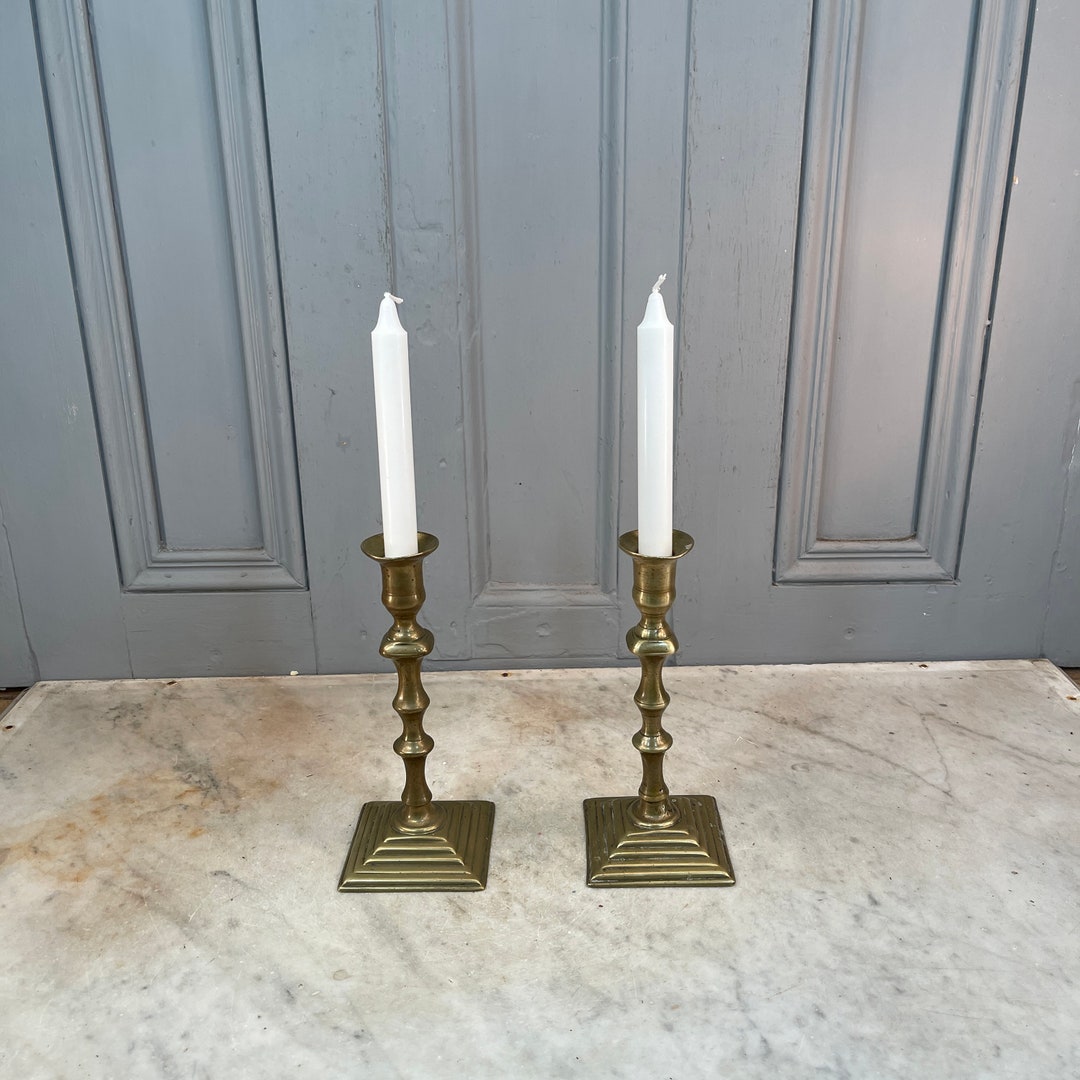 Pair Antique 18th Century Brass Square Base Candlesticks - Etsy