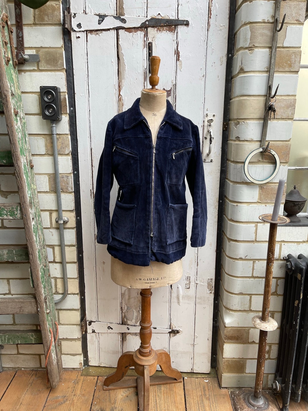 Vintage Dutch Handmade Navy Blue Cord Jacket With Belt Size XS UK 8/10 ...