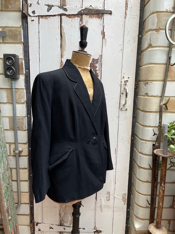 Antique French black wool jacket blazer by Weill Pari… - Gem