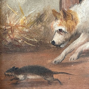 Antique Victorian Oil Painting Study of Two Terriers Chasing a Rat (1 ...