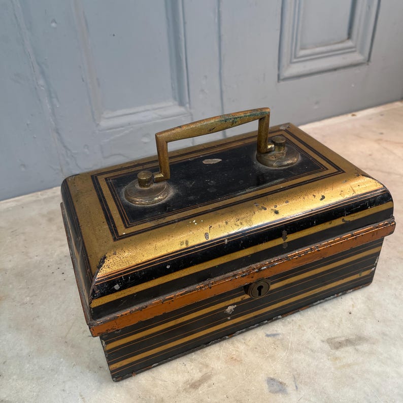 Antique Victorian Toleware Cash Box Tin - Etsy