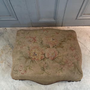 Antique Victorian Footstool With Wool Cross Stitch Top - Etsy