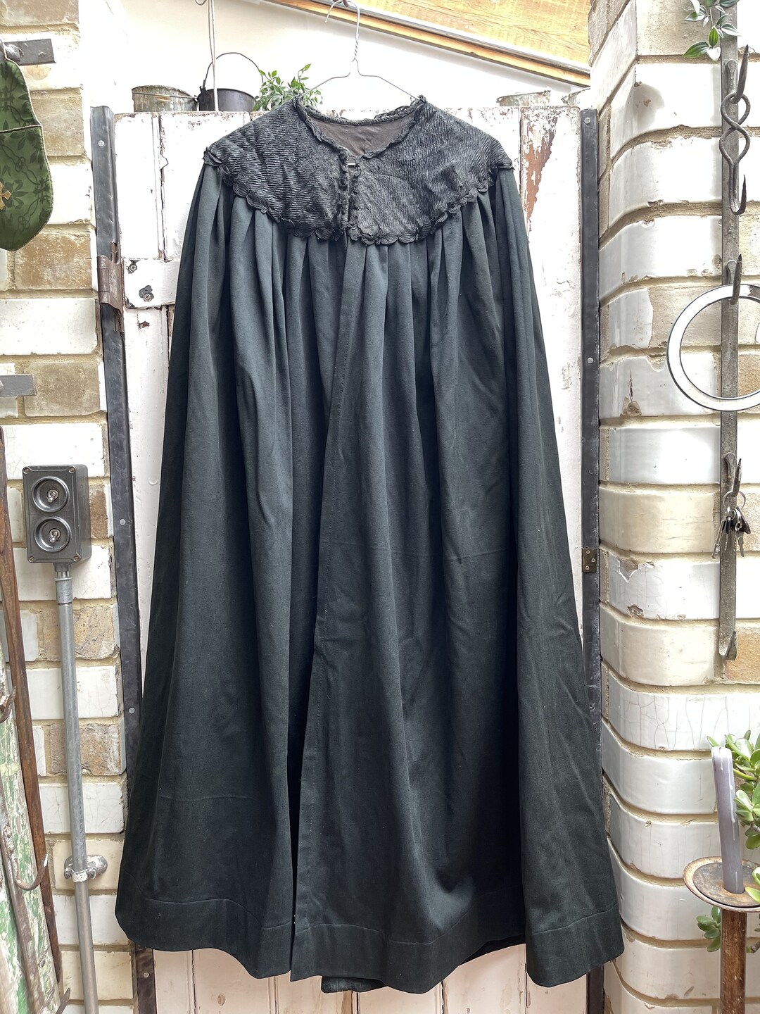 Antique Dutch Handmade Long Black Wool Cape Cloak With Silk Collar One ...