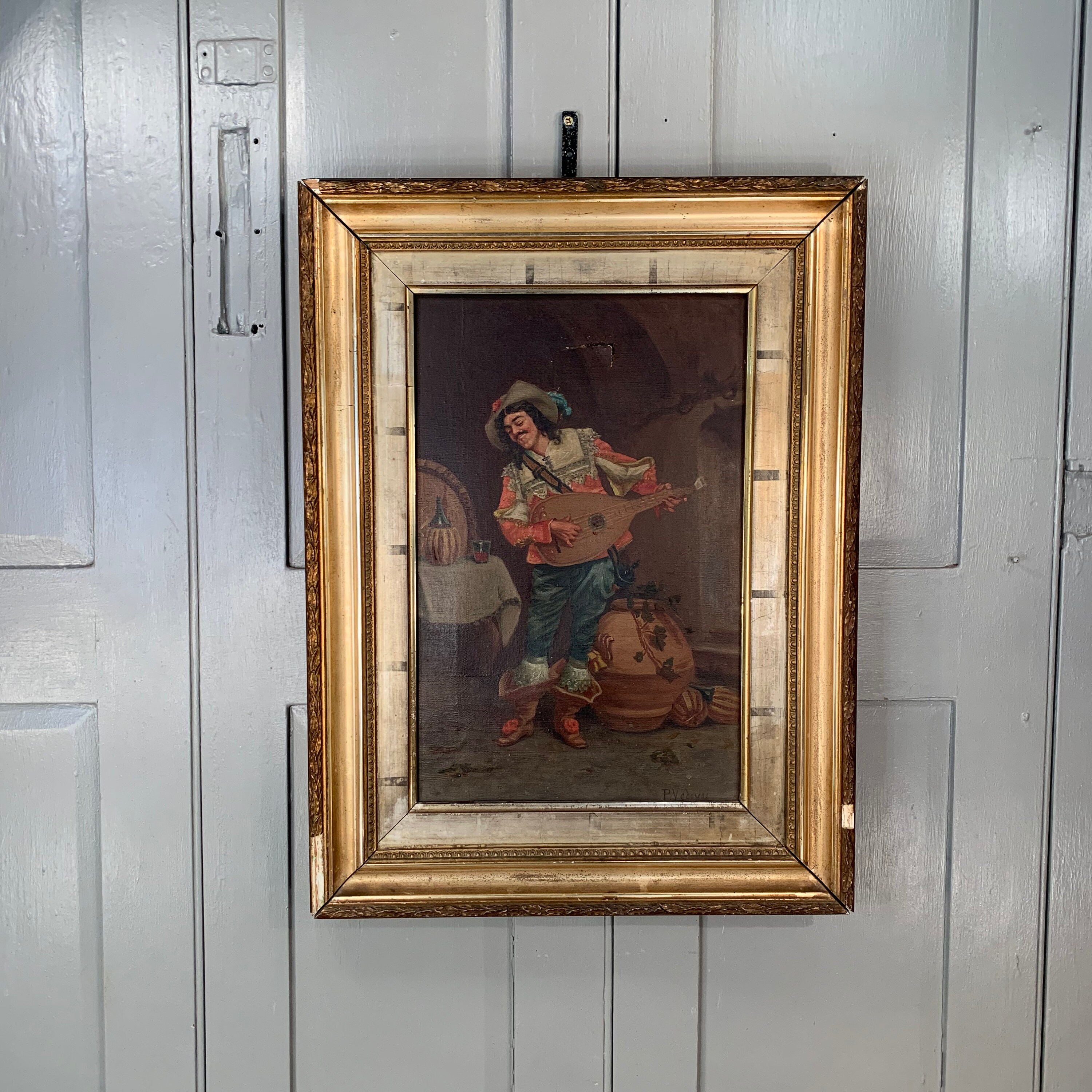 Antique painting study in oil of man playing mandolin by P | Etsy