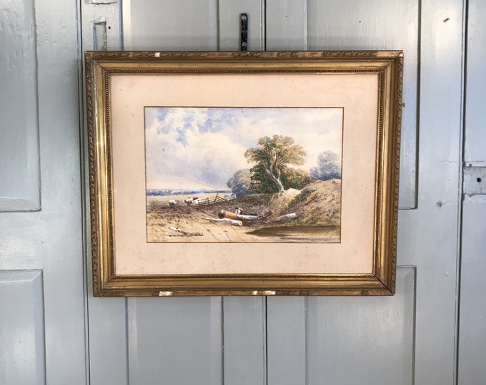 Antique Victorian Watercolour Landscape of Country Scene With Cows - Etsy