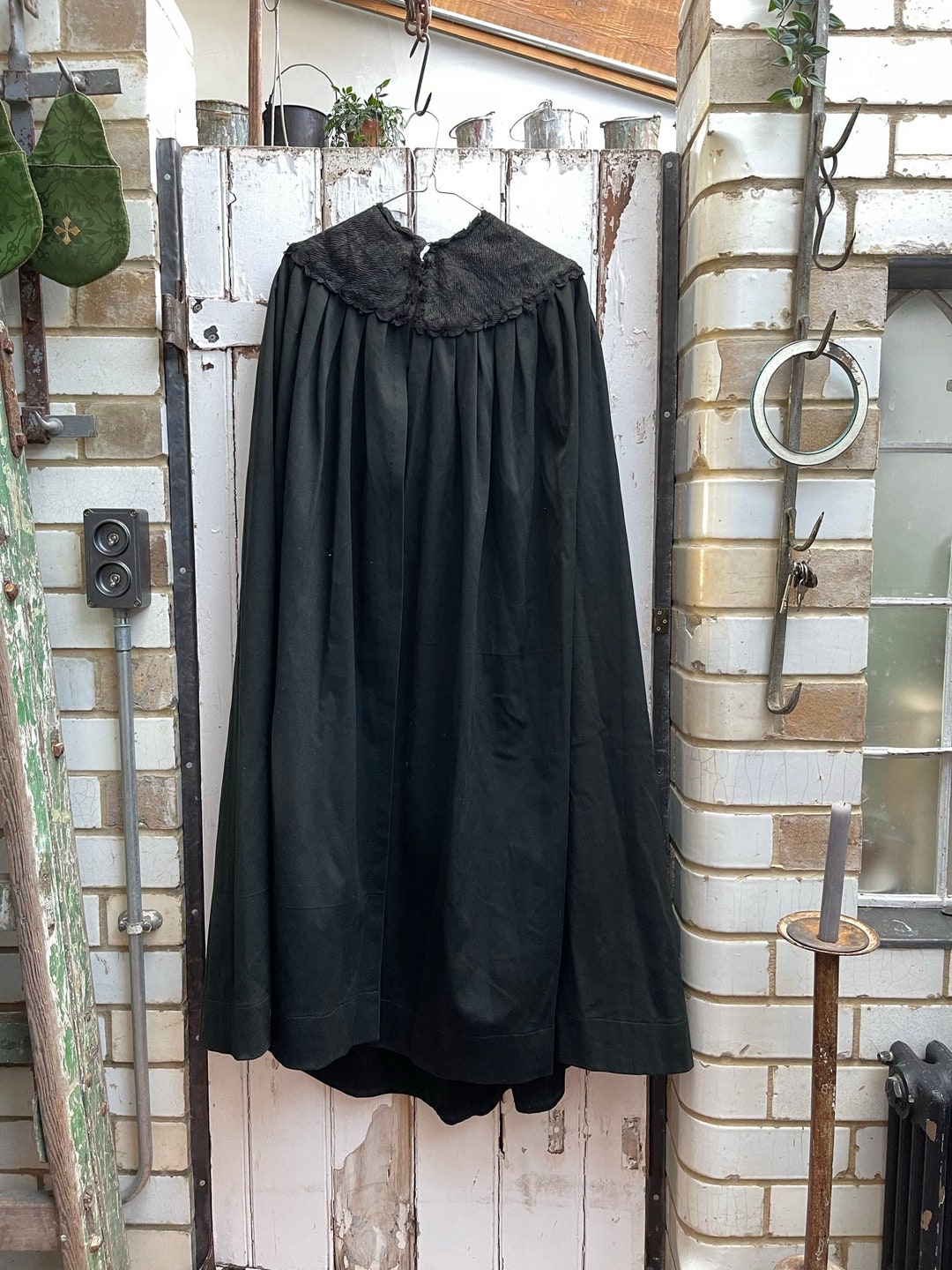 Antique French Handmade Long Black Wool Cape Cloak With Silk Trim ...