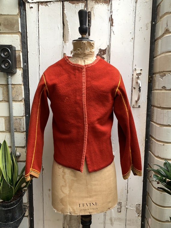Antique Dutch traditional handmade red wool tunic jac… - Gem
