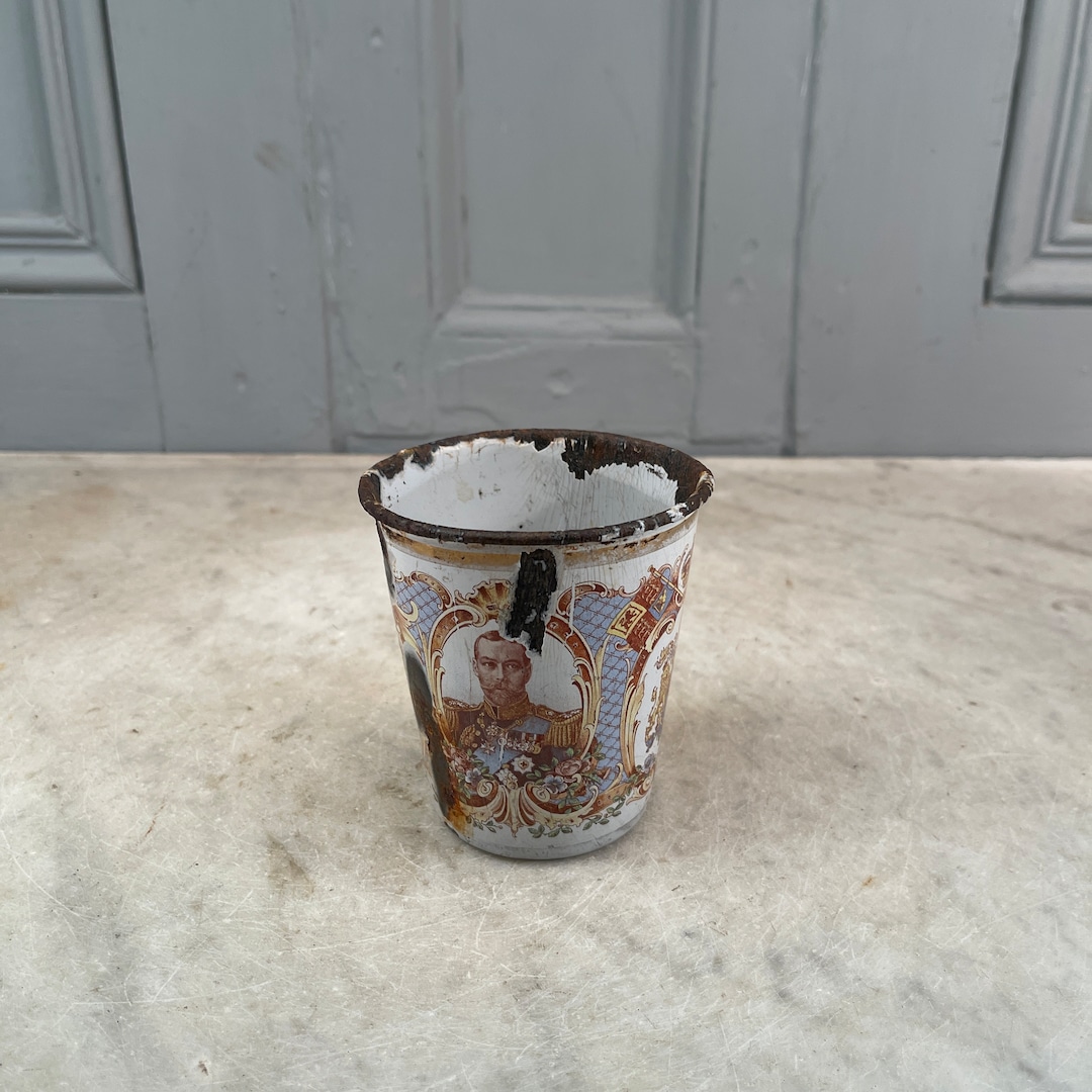 Antique Enamel Commemorative Beaker Cup Mug King George V Coronation ...