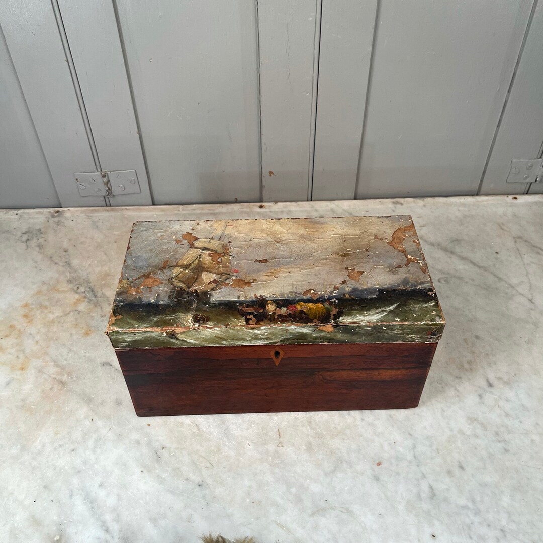Antique Victorian Mahogany Box With Marine Seascape on Lid - Etsy