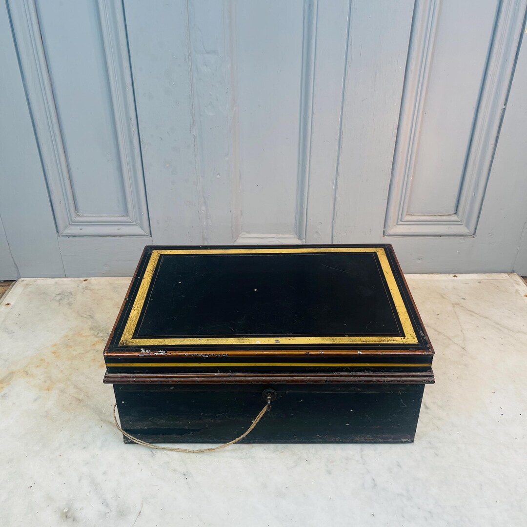 Large Antique Victorian Toleware Deed Strong Box With Key by Chubb ...