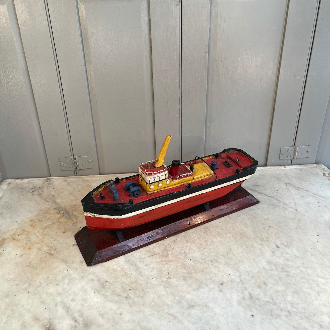 Antique Handmade Wooden Model Tug Boat on Stand - Etsy