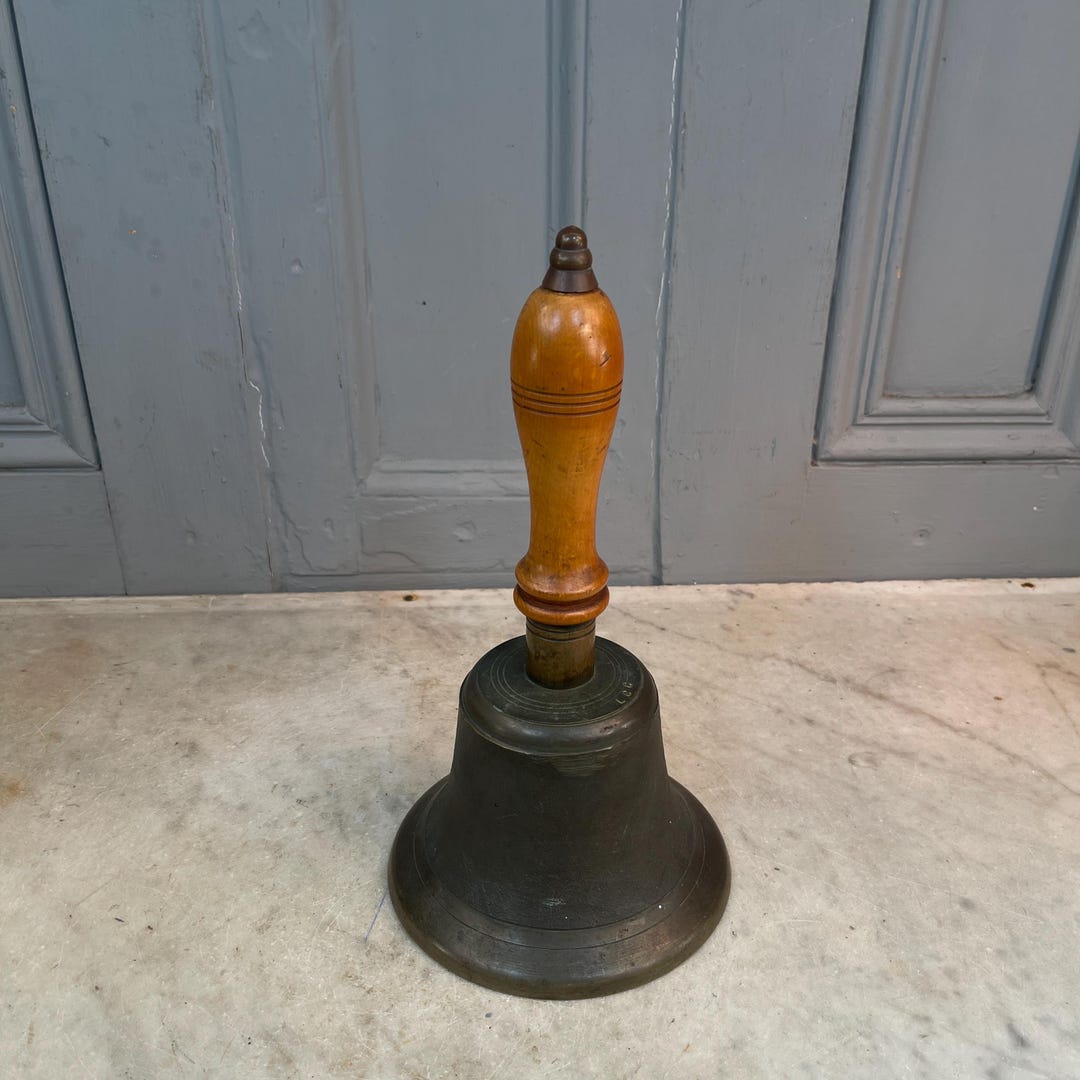 Large Antique Bronze Hand Held School Bell Embossed LCC - Etsy
