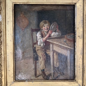 Antique Georgian Oil Painting Study of Boy in Kitchen Scullery With ...