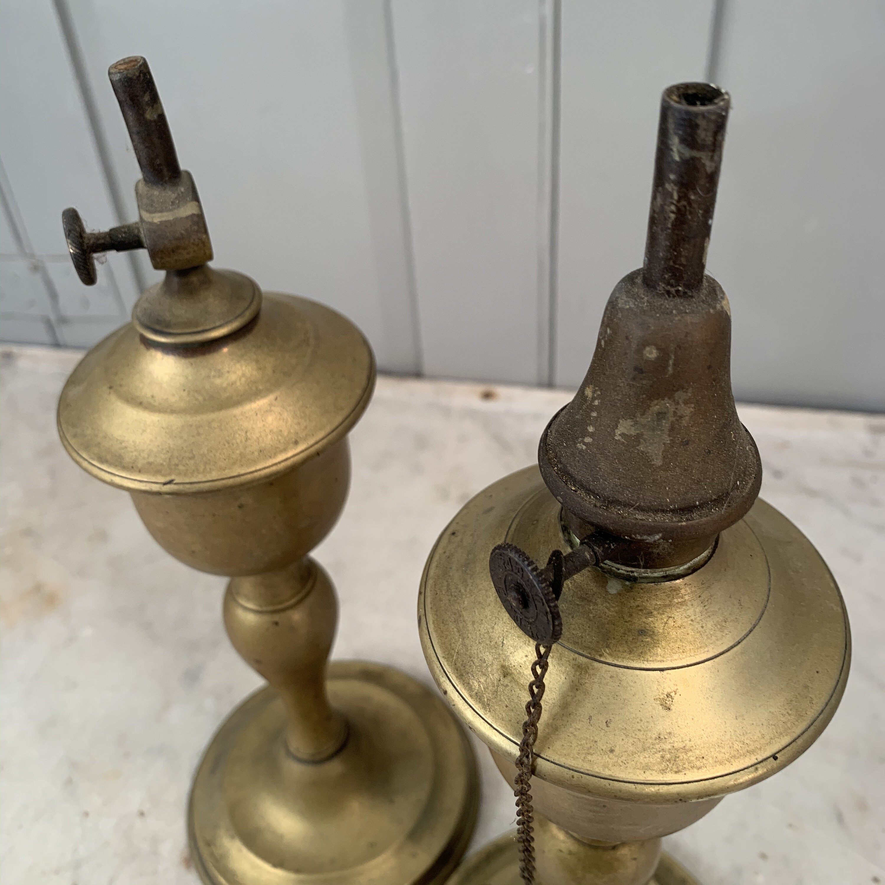 Couple of antique French brass paraffin lamps display only | Etsy
