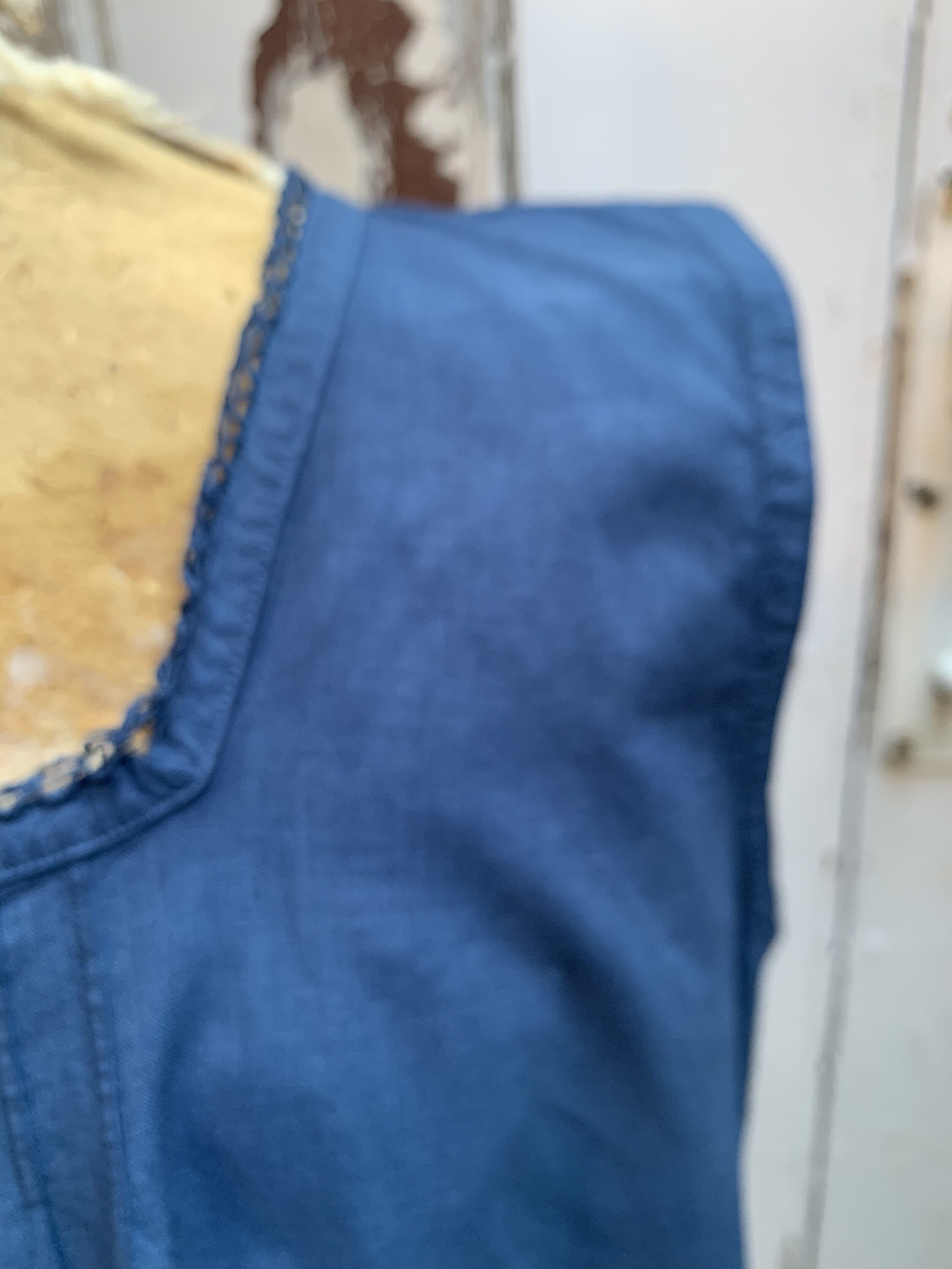 Antique French blue cotton dress initials YG size M UK 12 | Etsy