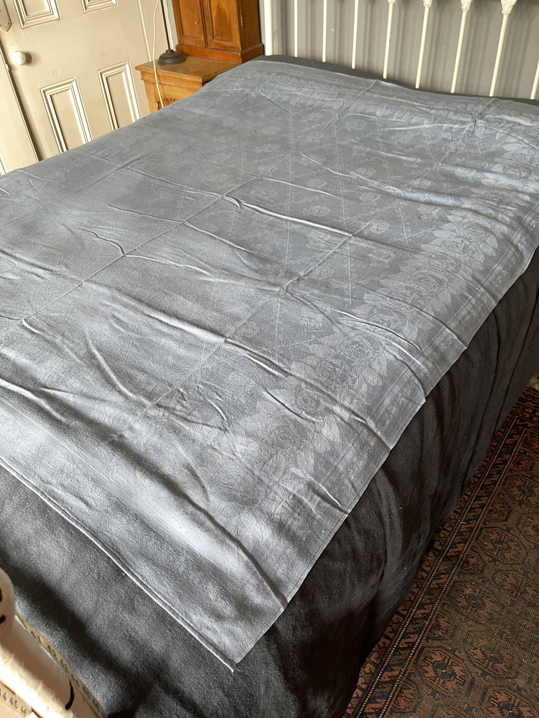 Antique Light Blue Cotton Damask Tablecloth - Etsy