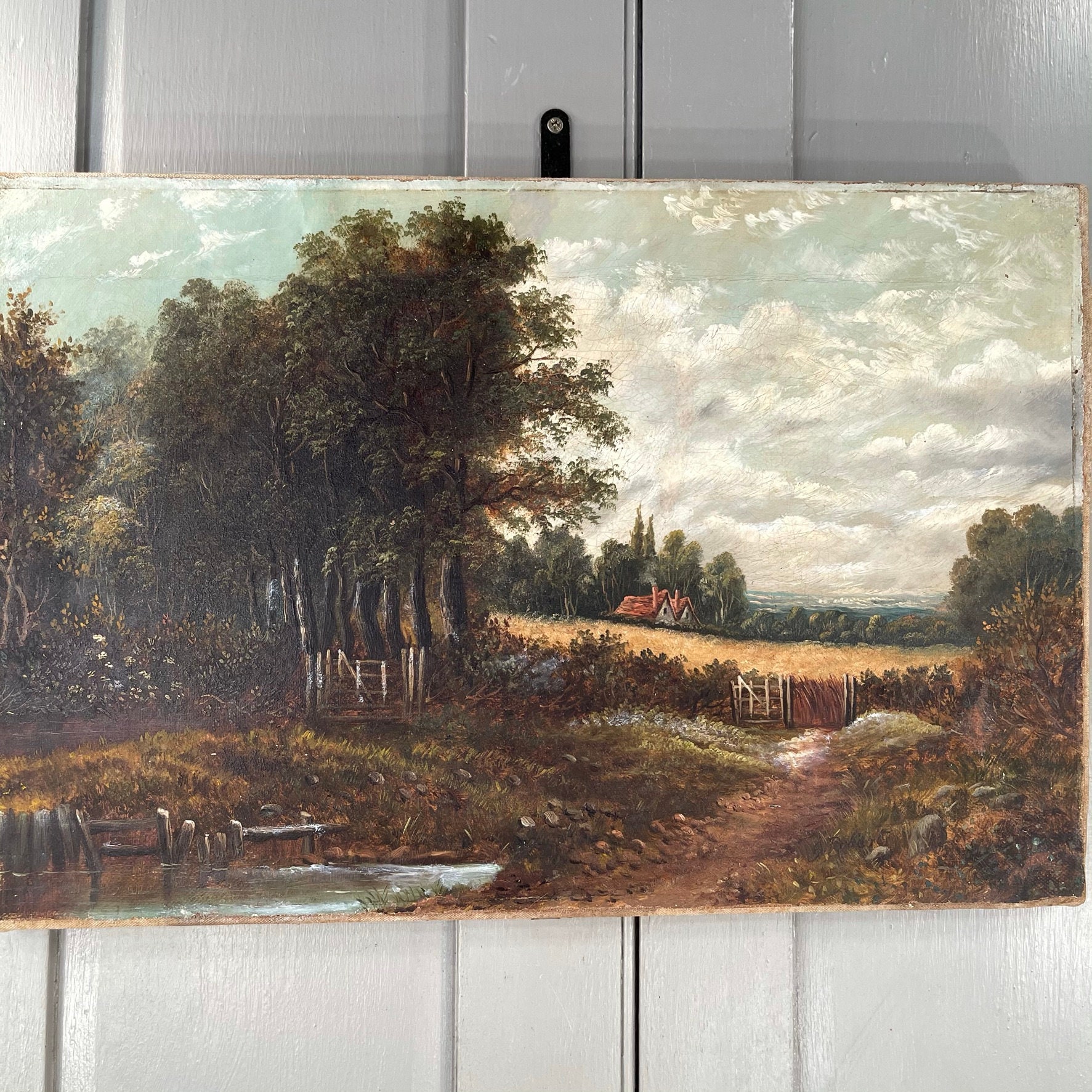Antique Victorian landscape oil painting of path woods and | Etsy