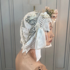 Antique Handmade Lace Bonnet With Beading and Floral Detail Size S/M - Etsy