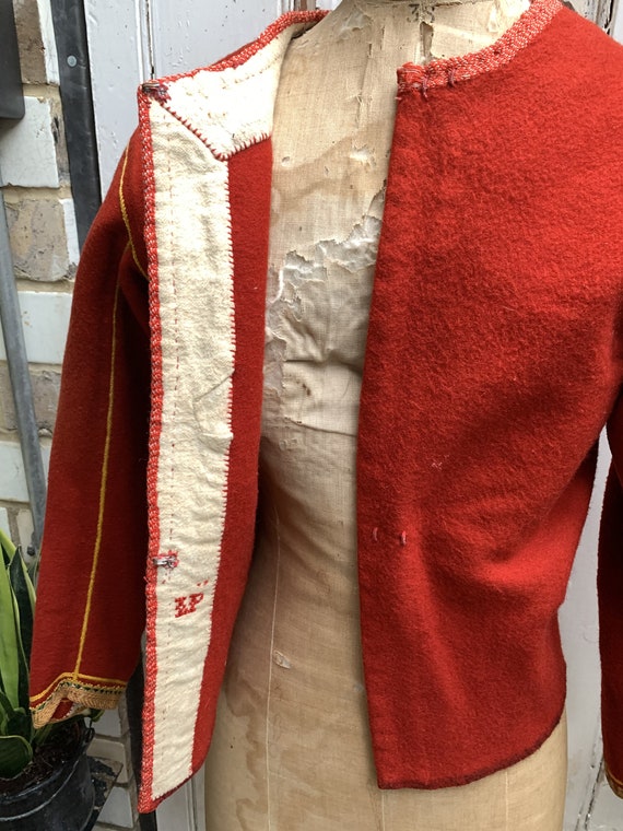 Antique Dutch traditional handmade red wool tunic jac… - Gem