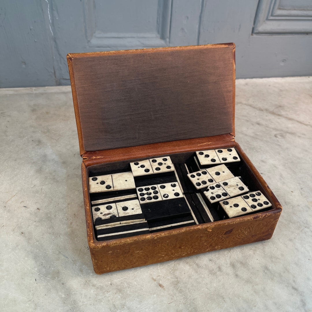 Antique Set of 48 Antique Dominoes in Embossed Leather Box - Etsy