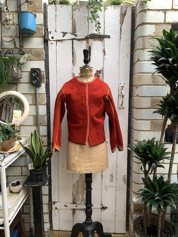 Antique Dutch traditional handmade red wool tunic jac… - Gem