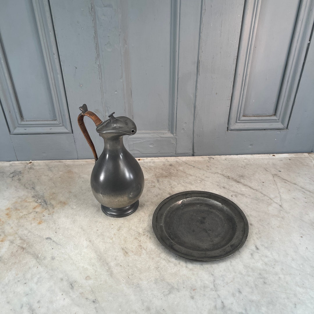 Antique English Pewter Communion Set Plate & Wine Jug - Etsy