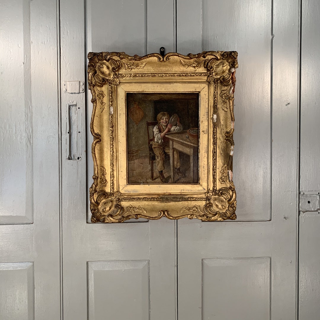 Antique Georgian Oil Painting Study of Boy in Kitchen Scullery With ...